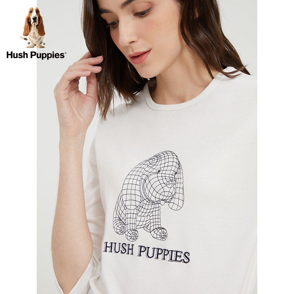 Hush Puppies暇步士女装春夏简约圆领刺绣五分袖T恤女|HD-22395D_虎窝淘