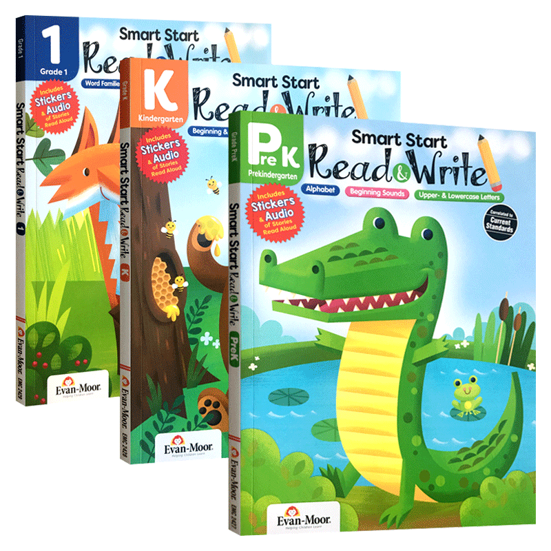 聪慧启蒙系列阅读与写作3册幼儿园小中大班一年级英文原版 Evan-Moor Smart Start Read and Write Grade Prek K 1英语evanmoor_虎窝淘