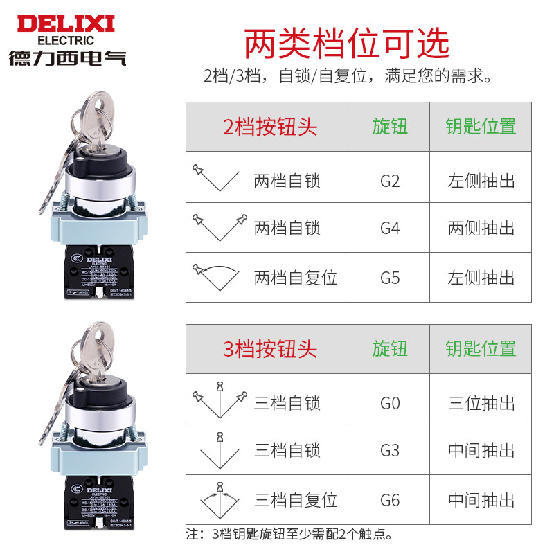 德力西钥匙开关LAY5sBG21两档自锁常开G41旋钮三位自复位BG33 53_虎窝淘