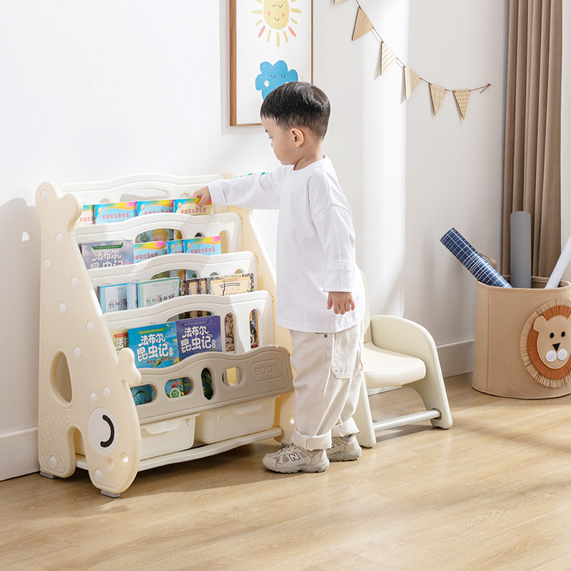 儿童书架绘本架宝宝简易读物储物架幼儿园玩具阅读角分类架收纳盒_虎窝淘