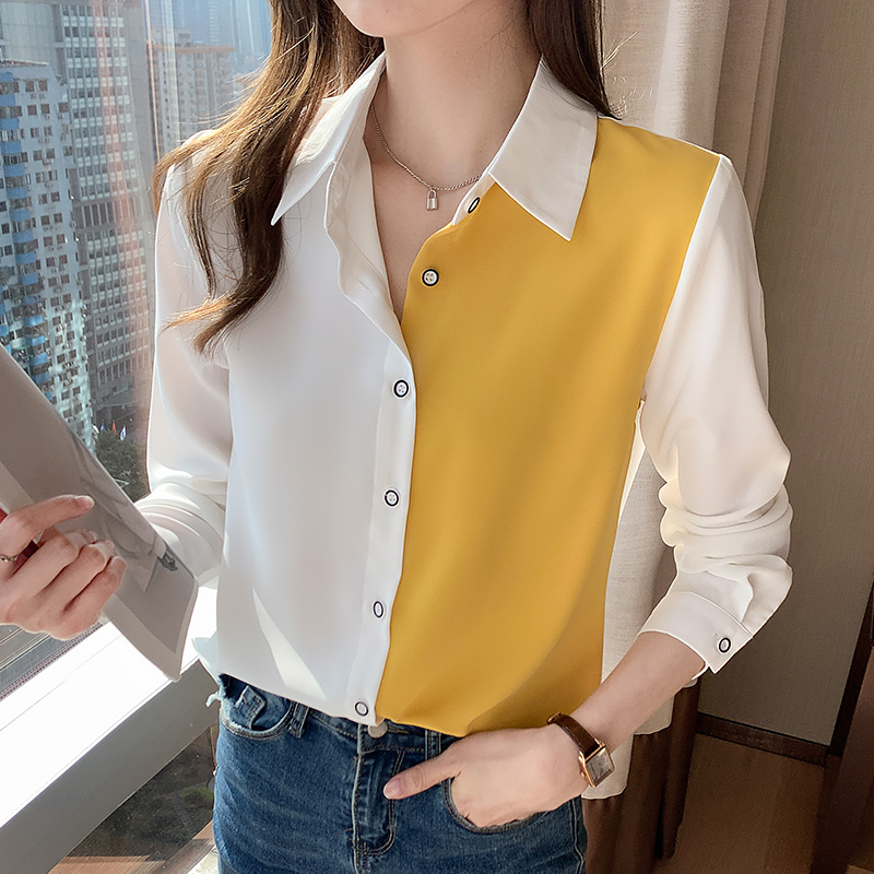 港风复古chic衬衫女2023年秋装新款撞色洋气减龄衬衣长袖垂感上衣_虎窝淘
