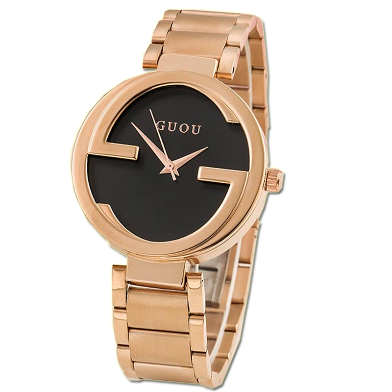 GUOU钢带手表女潮流个性大表盘女表简约时尚休闲女士百搭轻奢腕表_虎窝淘
