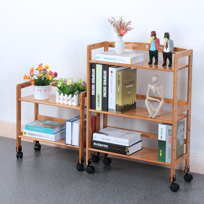 桌边可移动书架带轮置物架简约收纳架竹架子23cm宽学生实木小书柜_虎窝淘