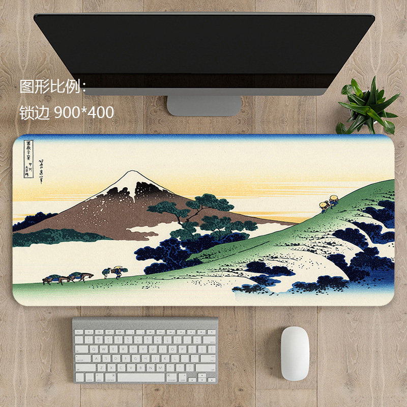 富岳三十六景神奈海浪3mm鼠标垫川冲90x40艺术笔记本电脑键盘垫_虎窝淘