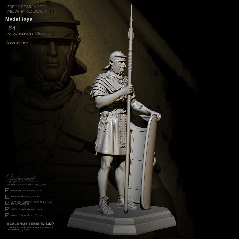 76mm 1/24 ZBBOY监制罗马士兵树脂手办古代兵人白模 TD-3077_虎窝淘