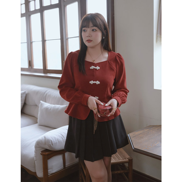 Blue Ruoshui Large Size Women's Autumn New Chinese Pearl Plate Button ...