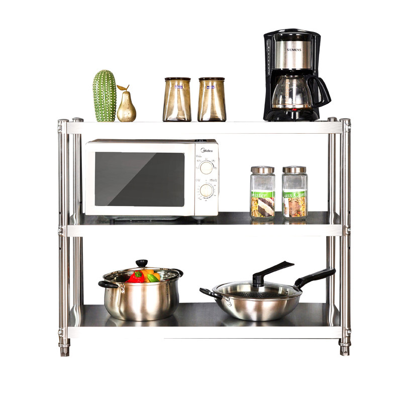 不锈钢架厨房置物架落地式三层微波炉架不锈钢收纳架储物烤箱架子_虎窝淘