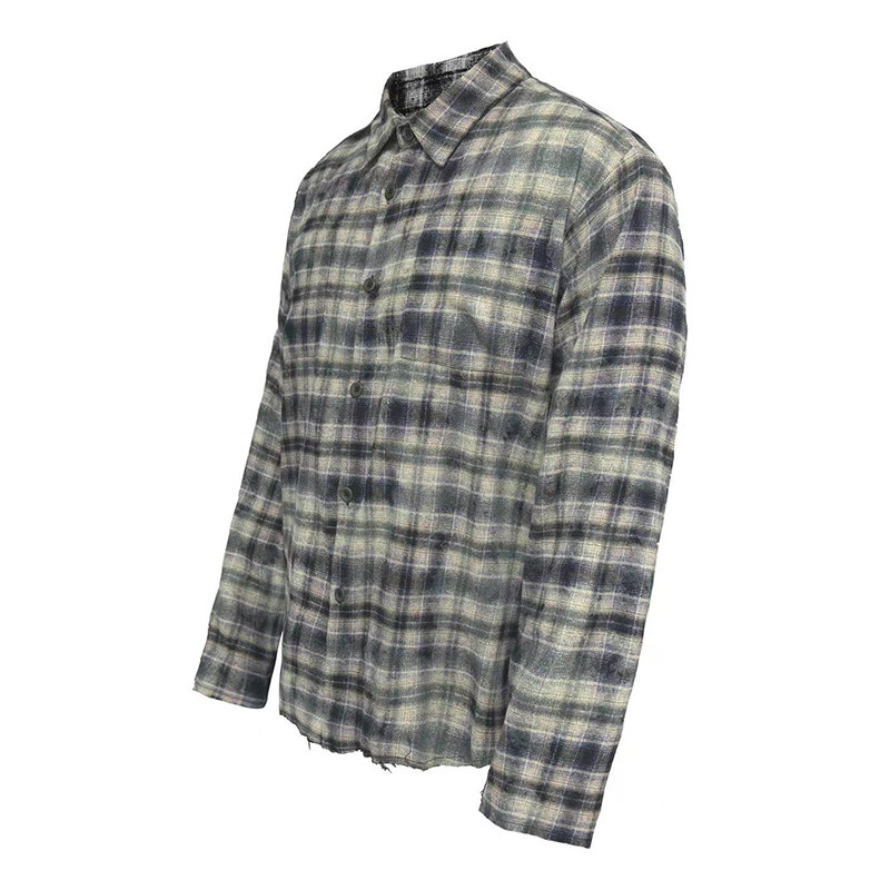 JCAESARWASHEDPLAIDSHIRT水洗做旧磨毛褪色衬衫破坏衬衫