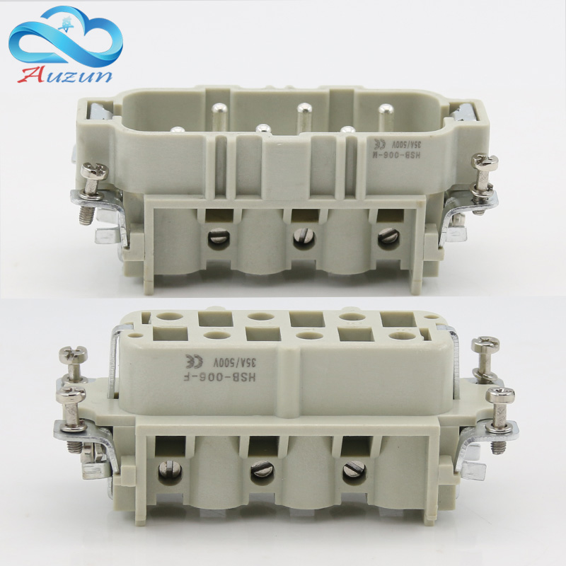 矩形重载连接器H16B-HSB-006-1-2侧出顶出6芯航空插头插座电流35A_虎窝淘
