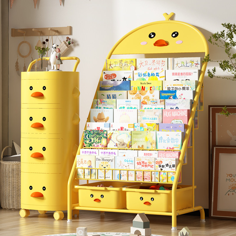 儿童书架置物架落地客厅家用阅读简易宝宝绘本玩具收纳架铁艺书柜_虎窝淘