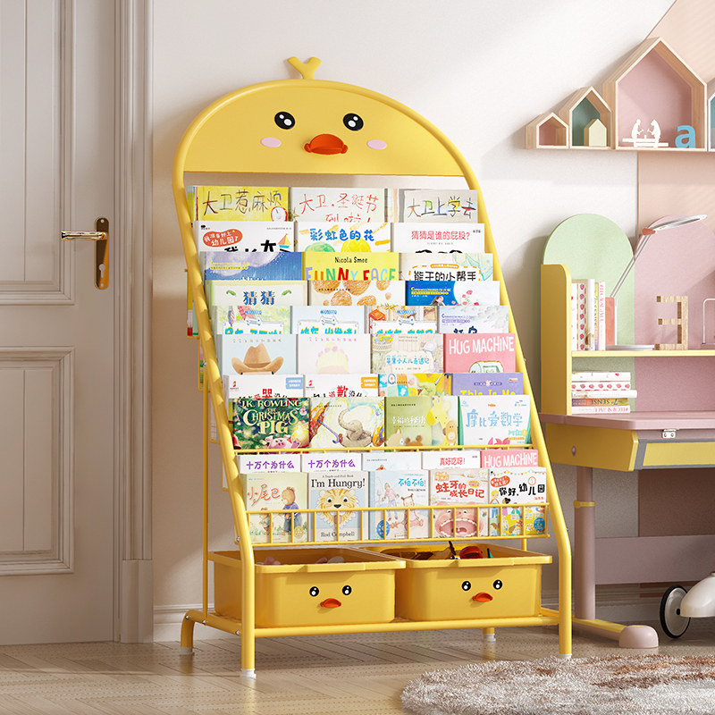 儿童书架置物架落地客厅家用阅读简易宝宝绘本玩具收纳架铁艺书柜_虎窝淘