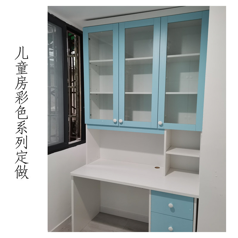 实木定制阳台连体书桌柜定做窗台儿童房书桌书柜一体桌整体组合柜_虎窝淘