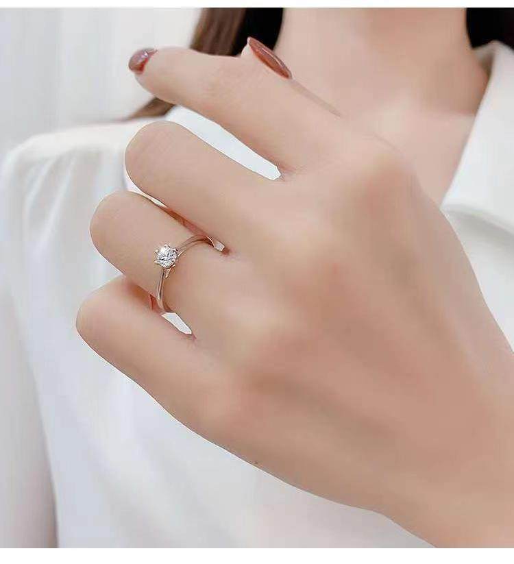s925银时尚仿真钻戒女莫桑石30分60分简约戒指求婚结婚活口指环_虎窝淘