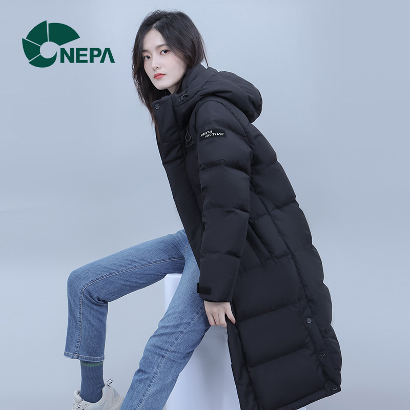 NEPA耐葩户外男女同款羽绒服宽松中长款连帽鹅绒服滑雪服7F72013_虎窝淘
