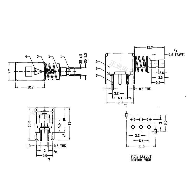 PS-22F03电视机机顶盒电源按钮红色6脚自锁/无锁音响功放电源开关_虎窝淘
