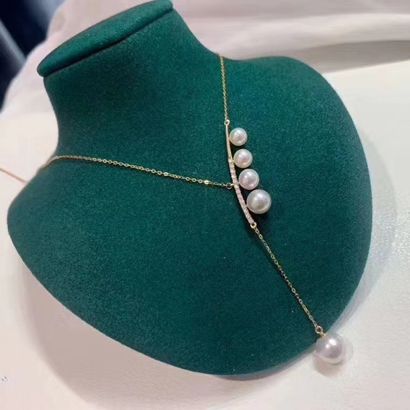 DIY珍珠配件 S925纯银套链空托时尚多珠Y字项链吊坠一体链银托女_虎窝淘