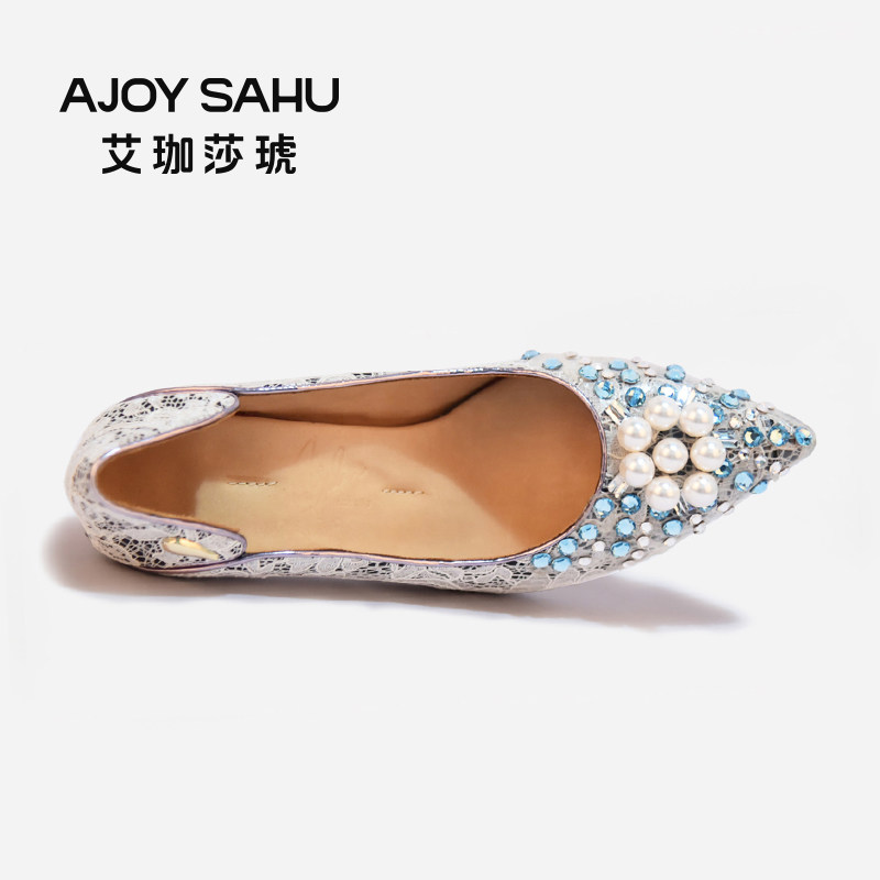 AJOY SAHU婚鞋定制细跟高跟女鞋宴会奢品质感高级水晶手工缝制_虎窝淘