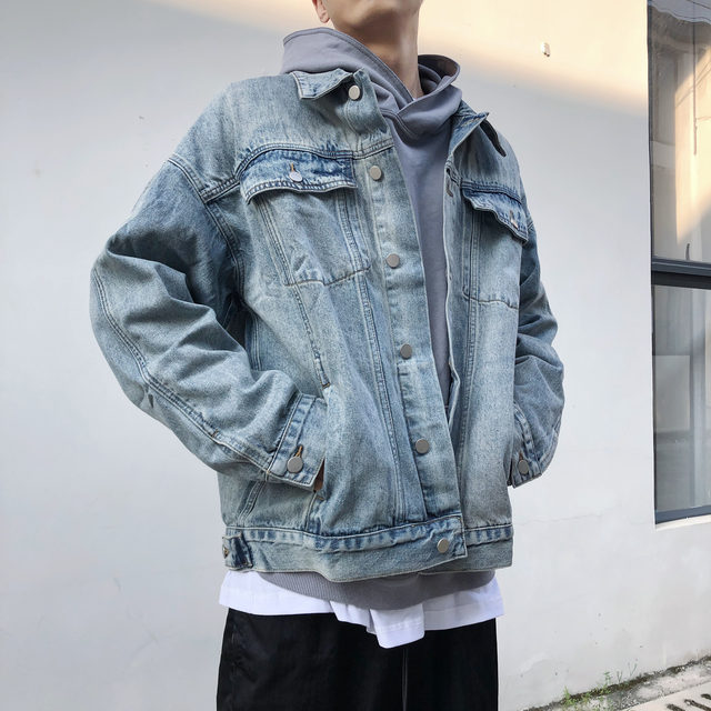 Boneless blue water washing, making old denim jackets loose jackets Men ...
