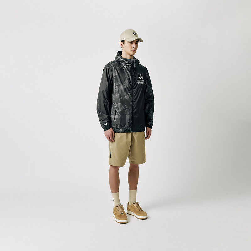 Aape旗舰店男装春夏猿颜徽章纯色简约印花松紧休闲短裤6838XXI_虎窝淘