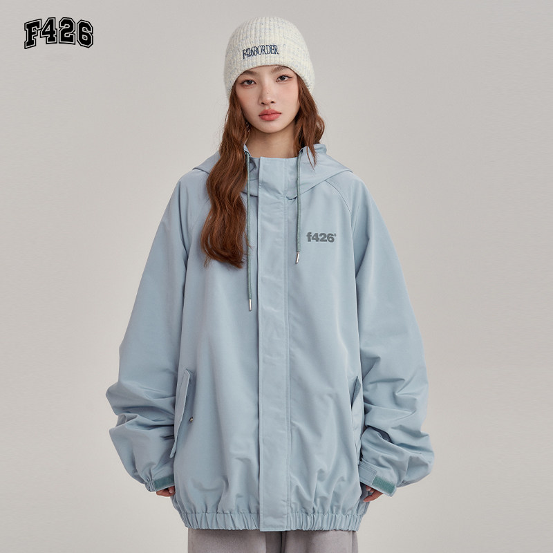 【F426官方店】国潮牌春季美式情侣宽松工装连帽后背LOGO夹克外套_虎窝淘