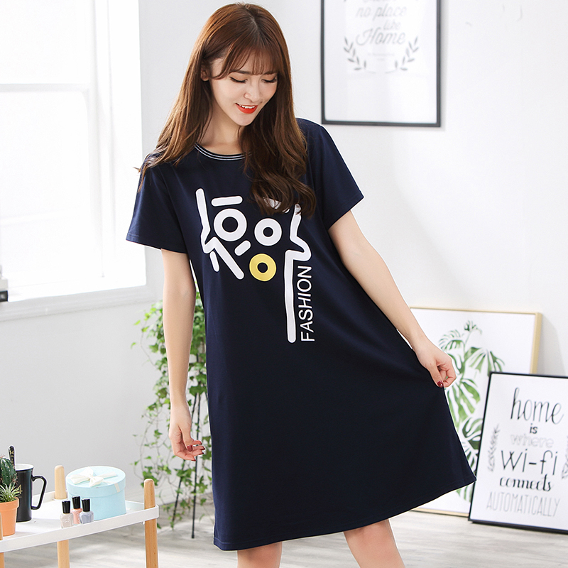 胖mm短袖睡衣女夏季纯棉宽松韩版夏天睡裙加肥加大码孕妇200斤5XL_虎窝淘