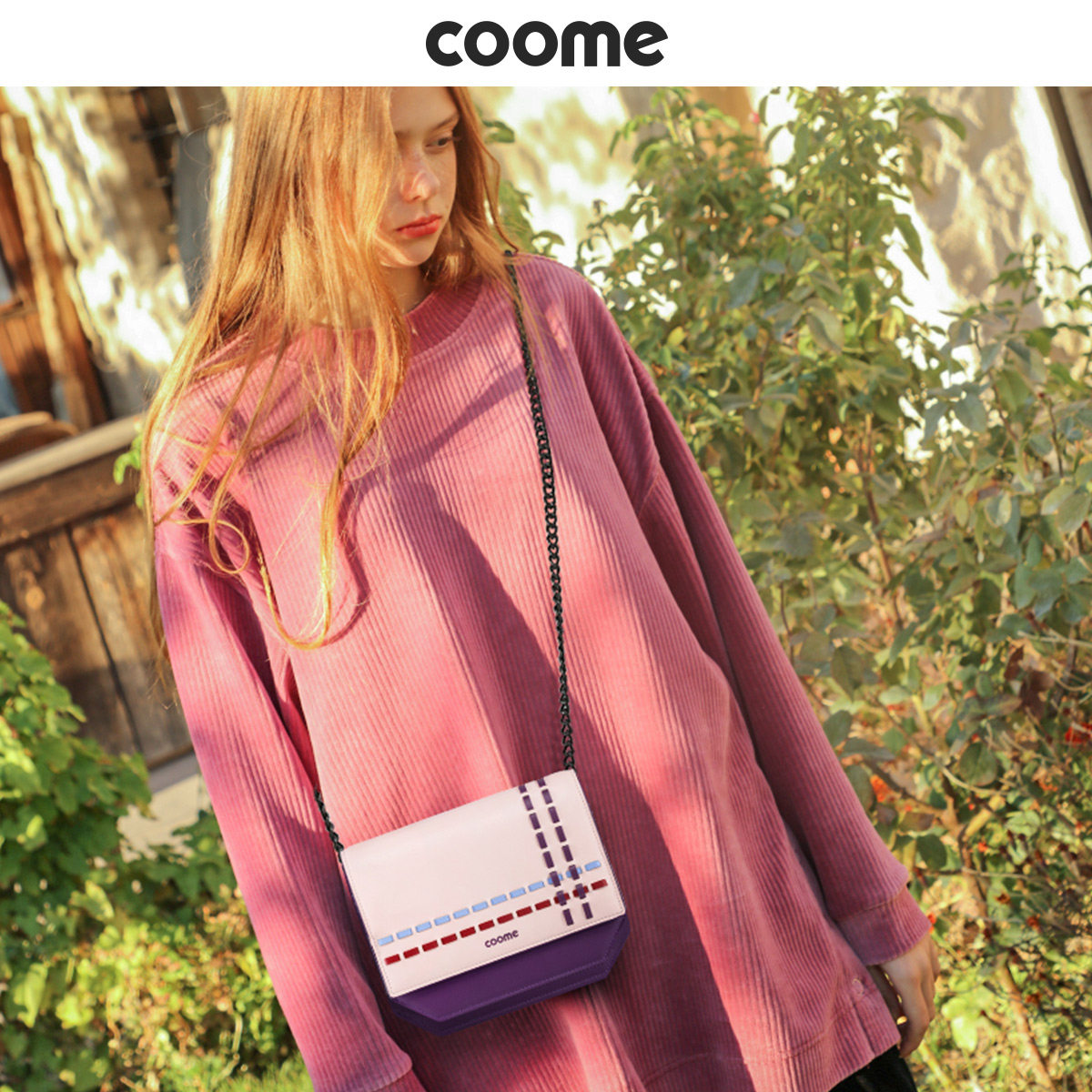 coome包包女众原创设计编织斜挎包ins小巧简约撞色链条包小挎包_虎窝淘