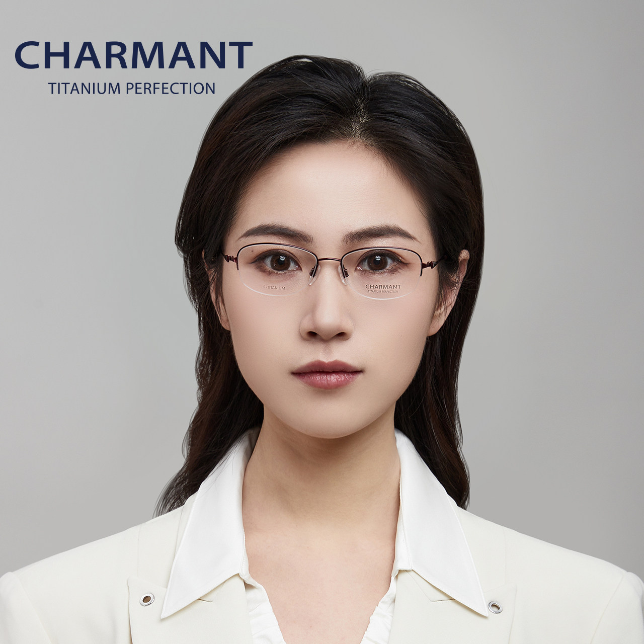 CHARMANT夏蒙眼镜架女士β钛合金商务简约半框眼镜框CH16440_虎窝淘