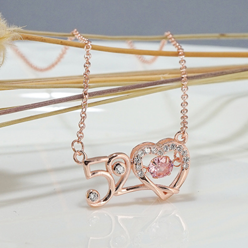 s925纯银新款时尚灵动520跳动的心镶钻女锁骨项链情人节生日礼物_虎窝淘