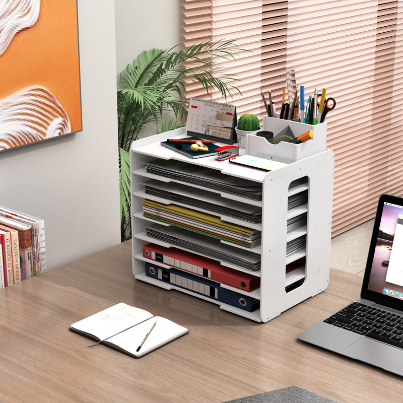 文件夹收纳架多层A4纸整理资料书架分层神器办公桌面置物架收纳盒_虎窝淘