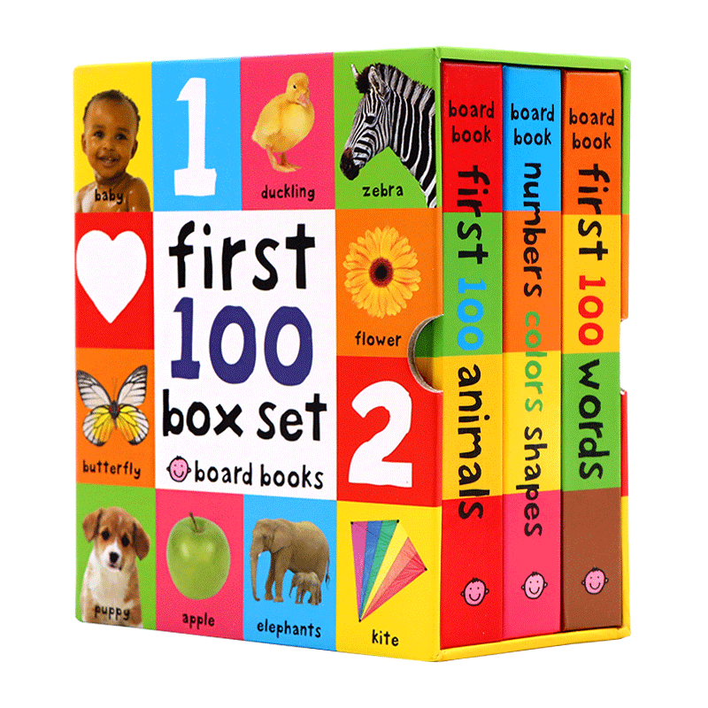 现货启蒙认知100词3册盒装英文原版绘本First 100 Words/Animals/Colors 1-3岁儿童英语早教启蒙认知纸板书常见 ...
