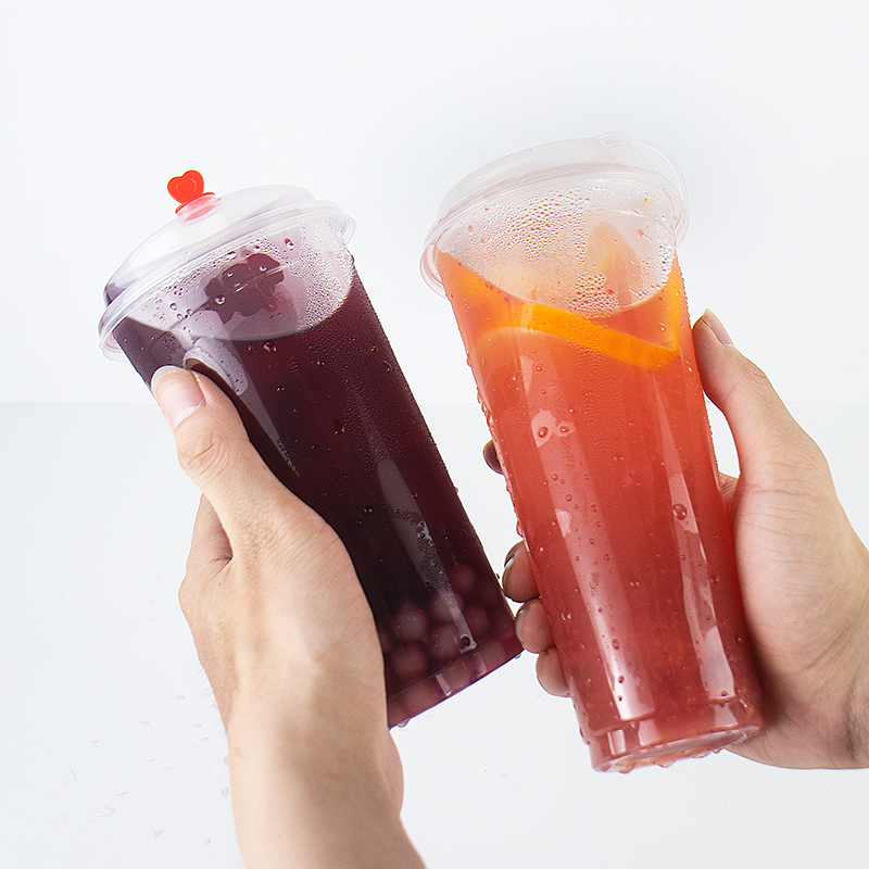 一次性奶茶杯子90口径高透吸塑500/600/700ml饮料果汁塑料杯带盖_虎窝淘