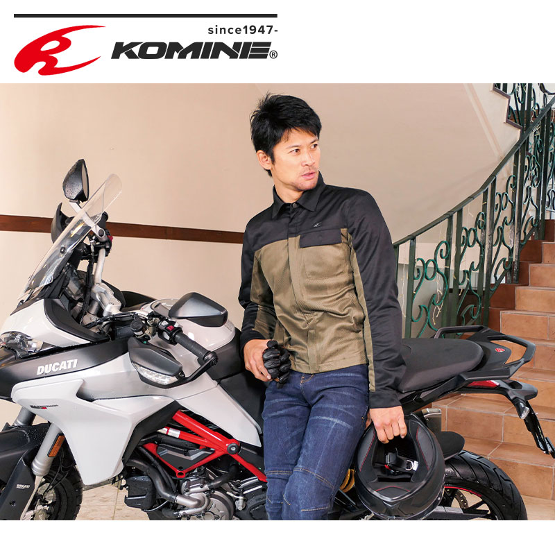 日本KOMINE摩托车休闲衬衫风格半网眼拼接防护男女款骑行服JK-155_虎窝淘