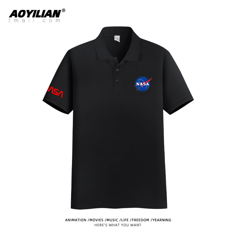 美国航空航天局nasa联名男装运动翻领Polo衫短袖t恤男女半袖纯棉_虎窝淘