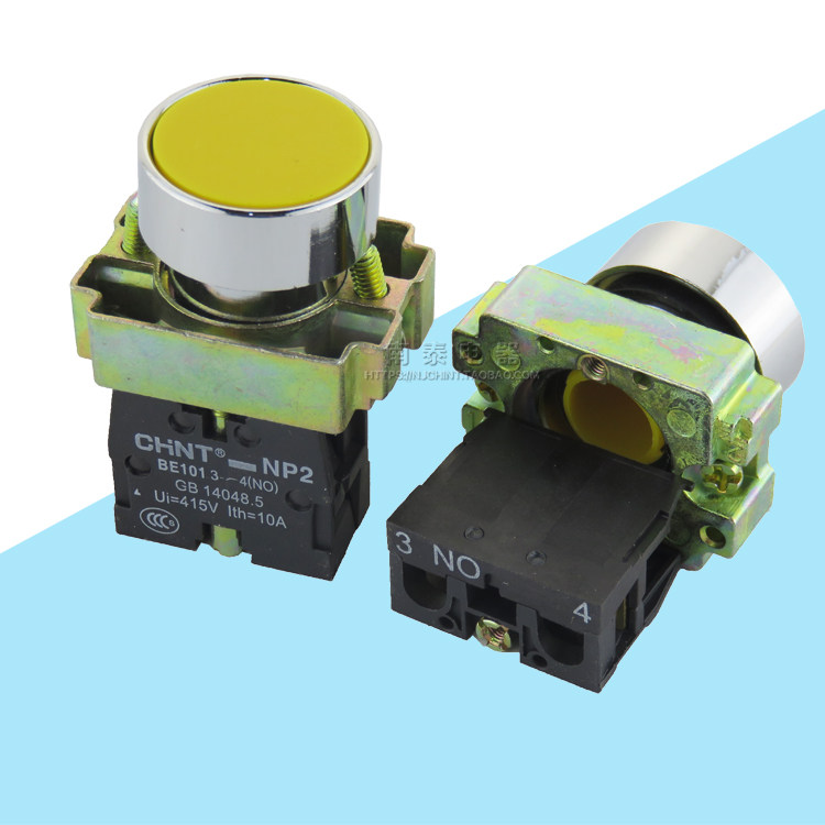 正品正泰按钮 NP2-BA51黄色按钮开关金属平头 1常开NO(BE101)_虎窝淘