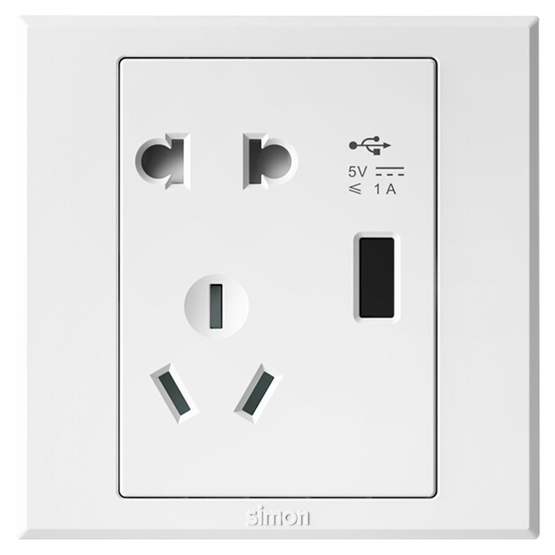 Simon西蒙E3系列雅白色五孔带USB插座开关插座面板_虎窝淘