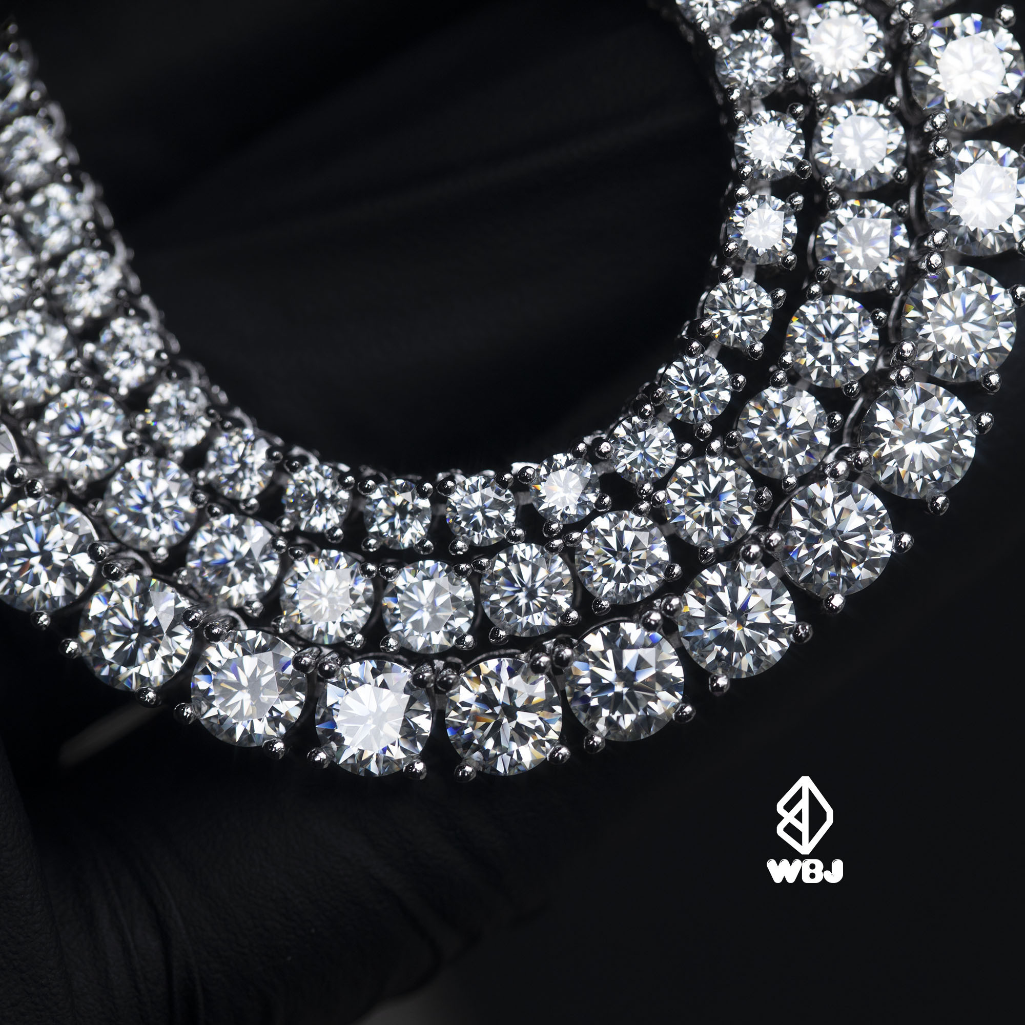 WBJ定制珠宝莫桑钻网球项链 3/4/5mm粗细情侣项链嘻哈银饰_虎窝淘