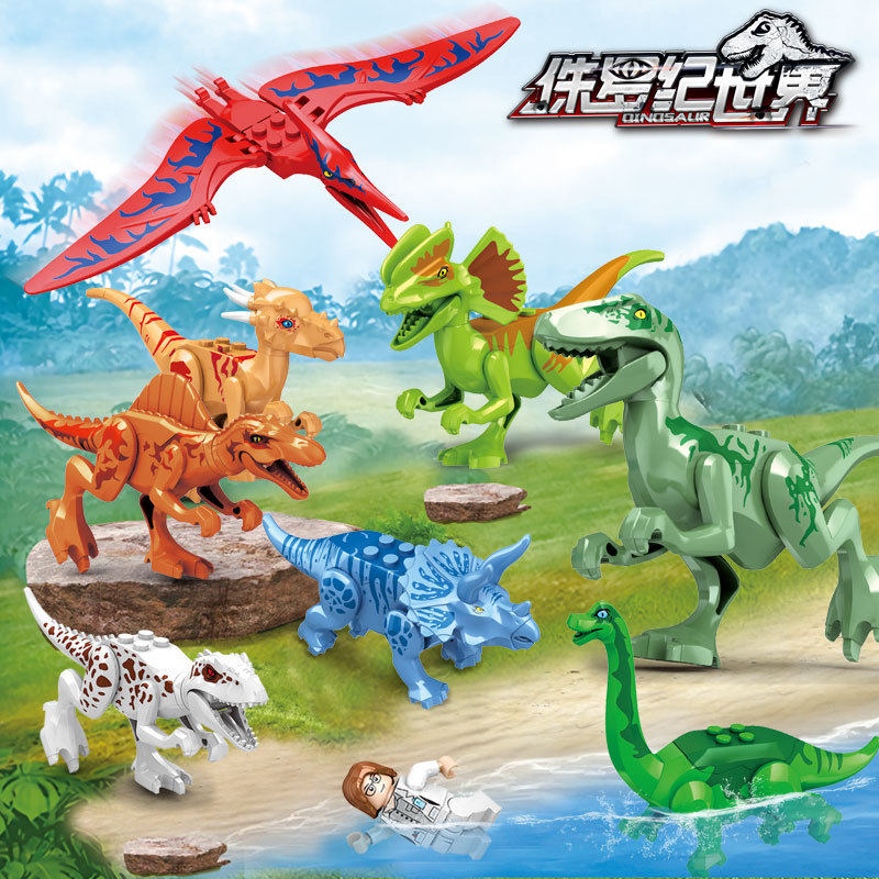 恐龙霸王龙积木暴龙迅猛龙甲龙小人仔男孩子拼装益智模型儿童礼物_虎窝淘