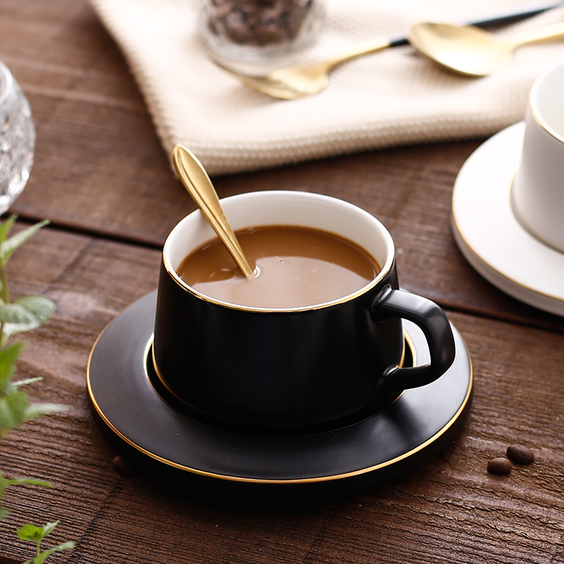 ins北欧咖啡杯套装办公室下午茶咖啡杯碟带勺简约咖啡厅陶瓷杯子_虎窝淘
