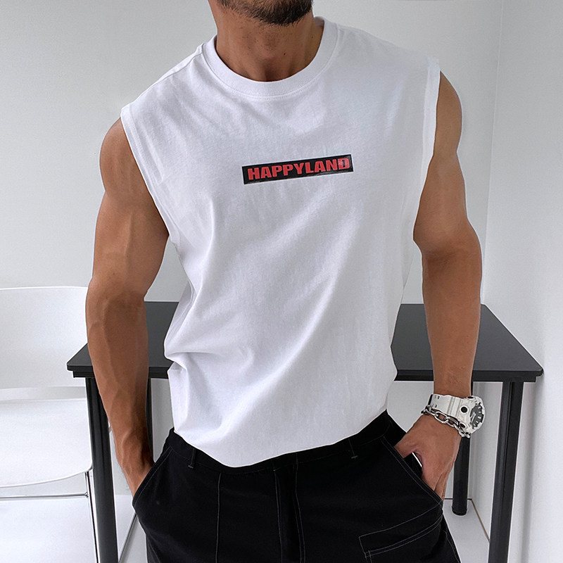 廓形时髦显瘦！纯棉修身简约slogen全棉无袖T恤背心内搭打底美式_虎窝淘