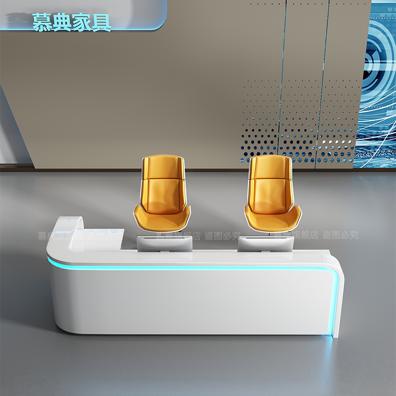 慕典办公前台白色烤漆前台桌弧形接待台收银台迎宾台大厅创意吧台_虎窝淘