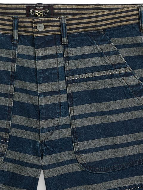 RRL men's clothing 25-year summer slim fit indigo striped shorts RL94721