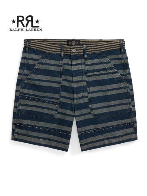RRL men's clothing 25-year summer slim fit indigo striped shorts RL94721