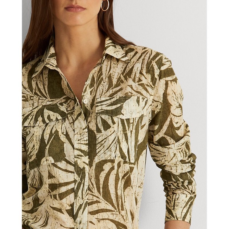 Lauren/拉夫劳伦女装经典款棕榈叶印花棉质薄纱衬衫RL61012_虎窝淘