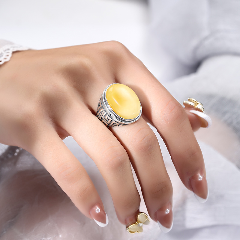 DIY戒托空托复古S925纯银戒指空托镶嵌绿松石蜜蜡开口男戒托15*20_虎窝淘