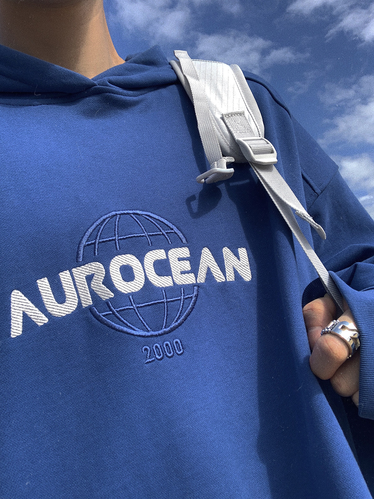 Aurocean连帽卫衣 440克重磅全棉少年感天蓝色千玺复古宽松长袖_虎窝淘