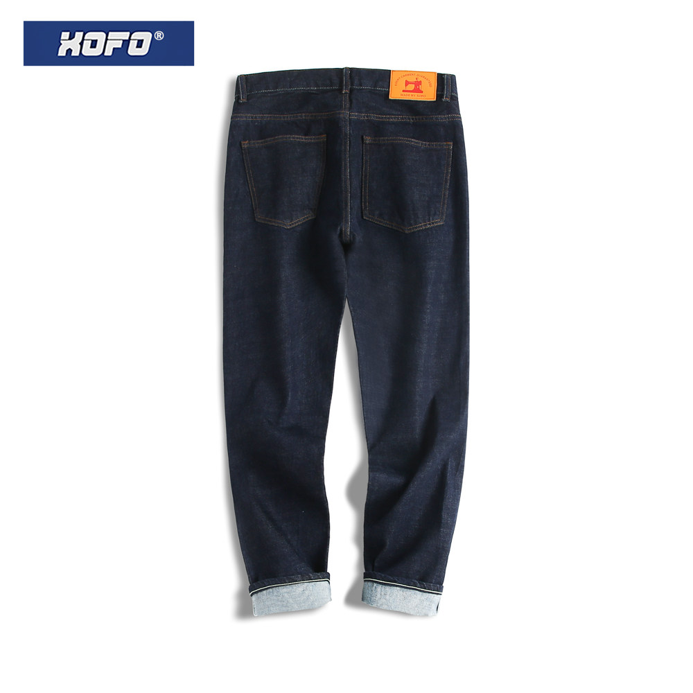 XOFO定织蓝边赤耳柔软水洗款春秋新款直筒宽松赤耳丹宁牛仔裤男_虎窝淘