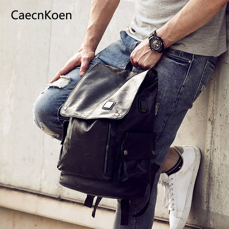 双肩包男商务休闲简约大容量背包时尚潮流书包电脑包真皮旅行包潮_虎窝淘