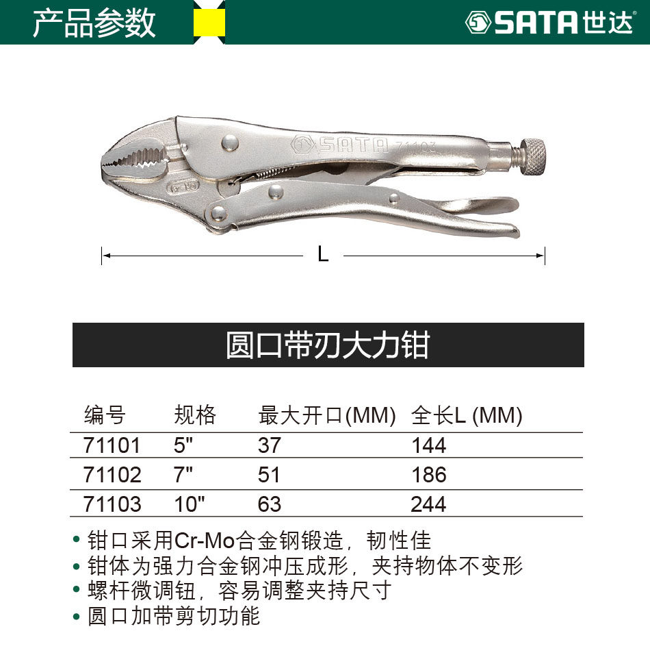 SATA世达工具圆口带刃大力钳 71101 71102 71103 71501 71601_虎窝淘