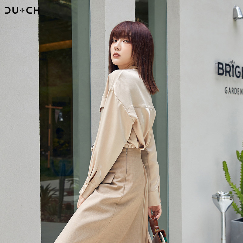 CU+CH春秋女韩版休闲简约通勤时尚百搭宽松系带衬衫上衣_虎窝淘