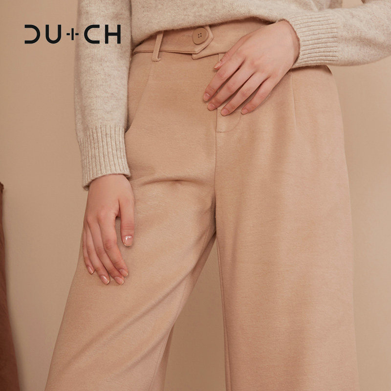 CU+CH秋冬女高腰休闲宽松直筒微喇叭阔腿七分长裤子_虎窝淘